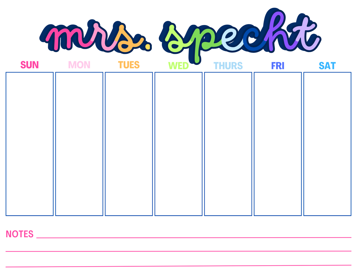 Script Rainbow Weekly Calendar Notepad – Scribbled Designs